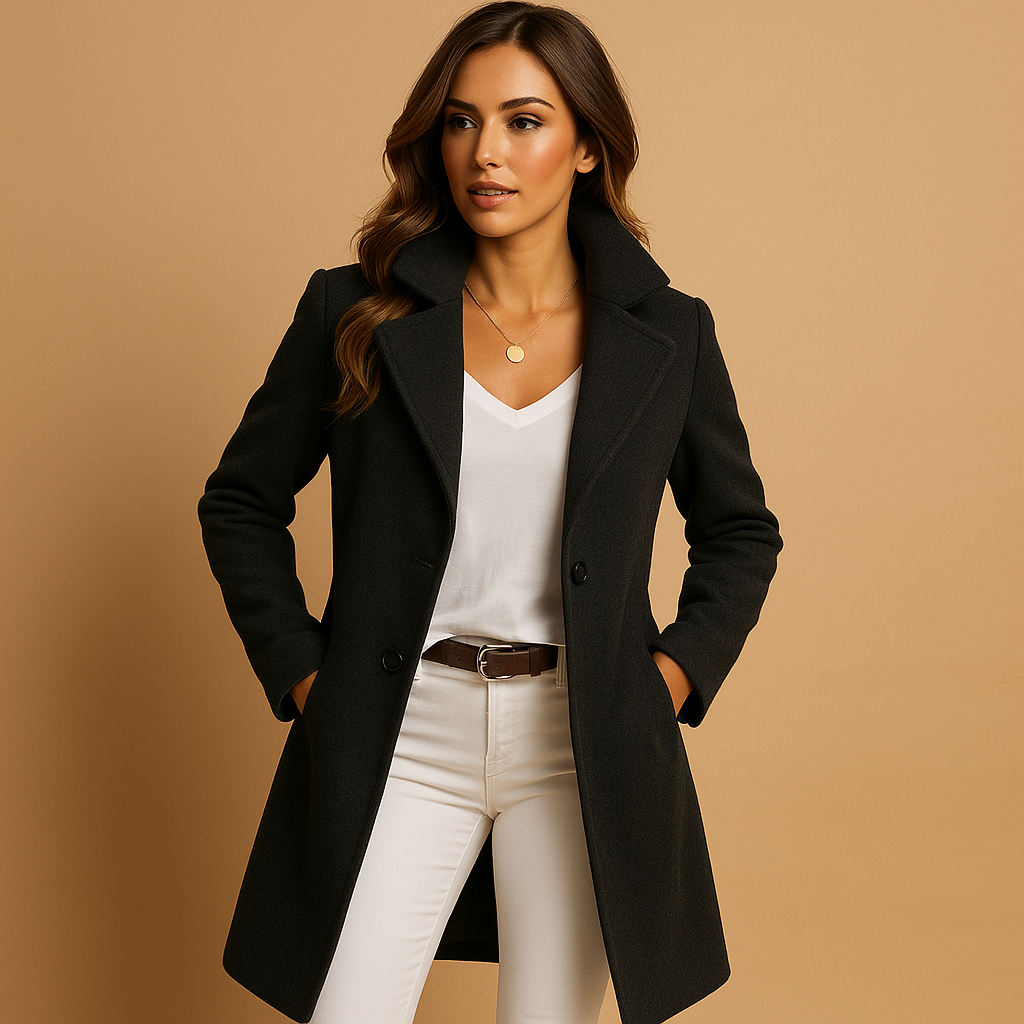 Dfina - Elegant Long Coat With Button Up – Moore-Oakland